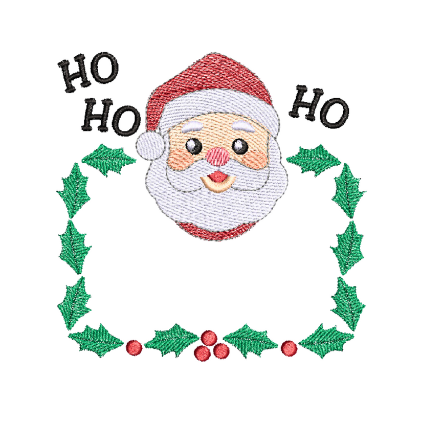 Santa Clause Face In Holly Frame Machine Embroidery Design – Stitches ...